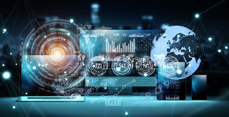 Hologram Interface in Front of Modern Devices 3D Rendering Stock ...