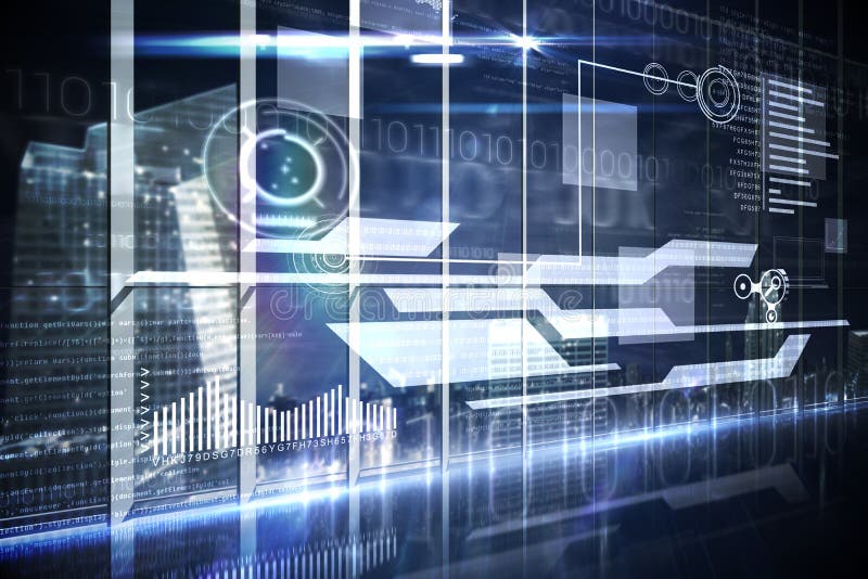 Hologram Interface in Office Overlooking City Stock Illustration ...