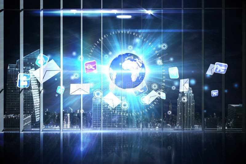 Hologram Interface in Office Overlooking City Stock Illustration ...