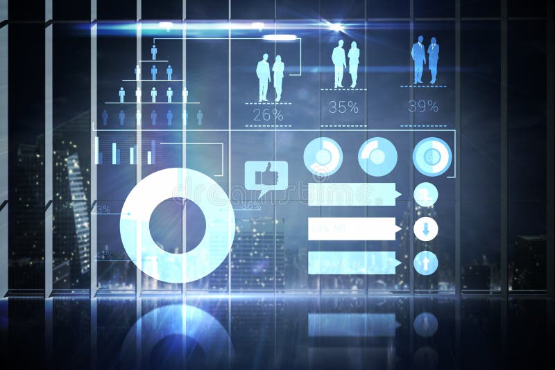 Hologram Interface in Office Overlooking City Stock Illustration ...