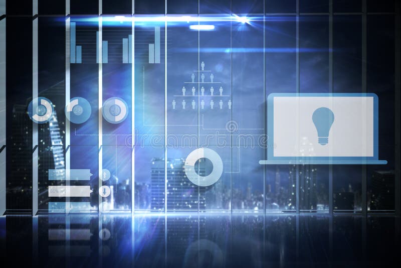 Hologram Interface in Office Overlooking City Stock Illustration ...