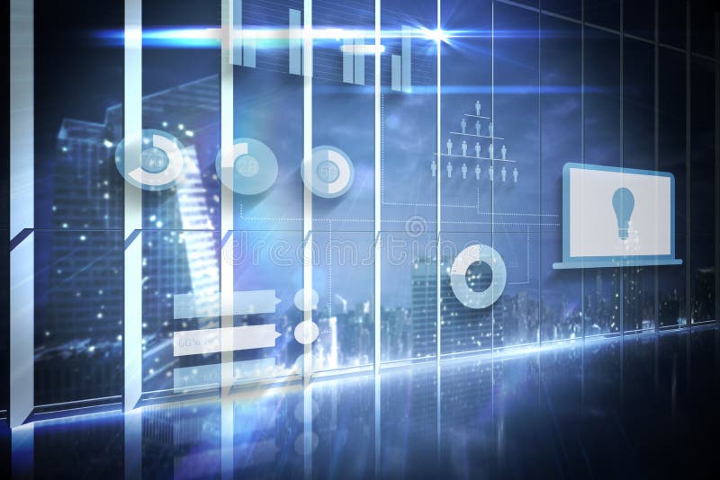 Hologram Interface in Office Overlooking City Stock Illustration ...