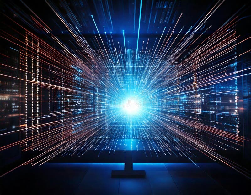 Hologram of Lights Coming Out of a Large Screen Stock Illustration ...