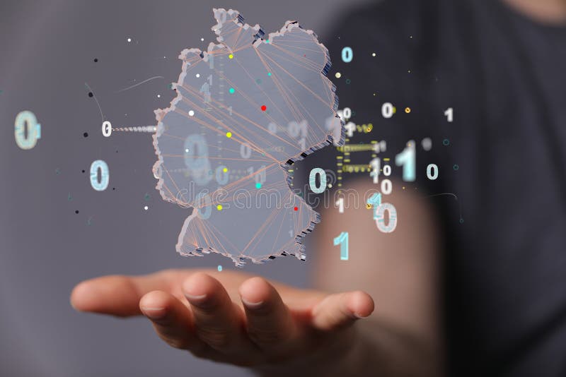 Hologram of the Map of Germany with Binary Codes on a Woman S Palm ...