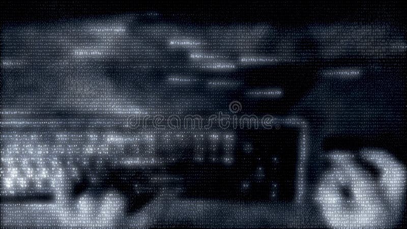 Hologram, Matrix. Close-up, Hacker or Programmer`s Hands Working on ...