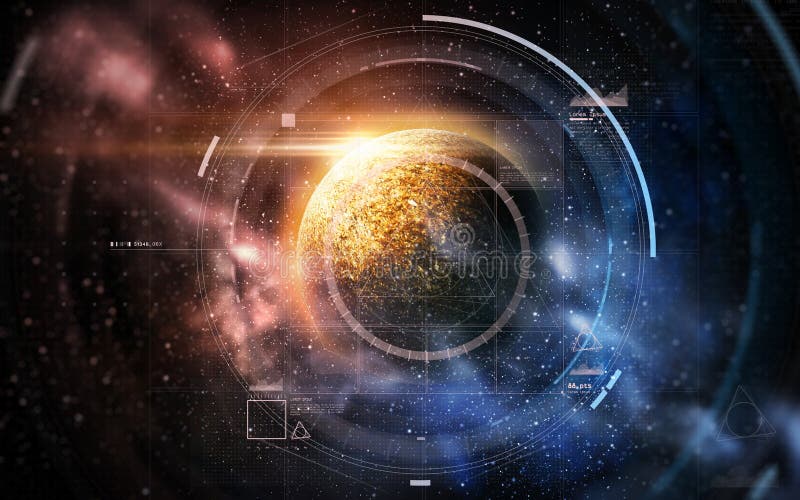 Hologram Over Planet and Stars in Space Stock Illustration ...