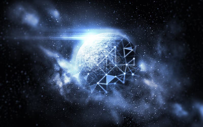 Hologram Over Planet and Stars in Space Stock Illustration ...