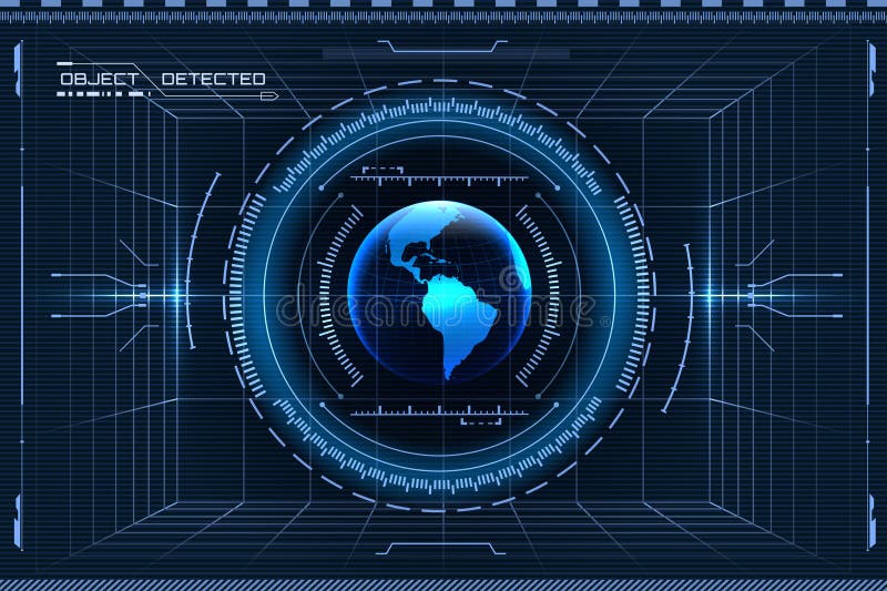 Hologram of Planet Earth with HUD User Interface. Techno Target Screen ...