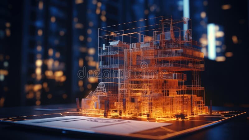 Hologram and Projection of the Building or Factory. Design Project ...