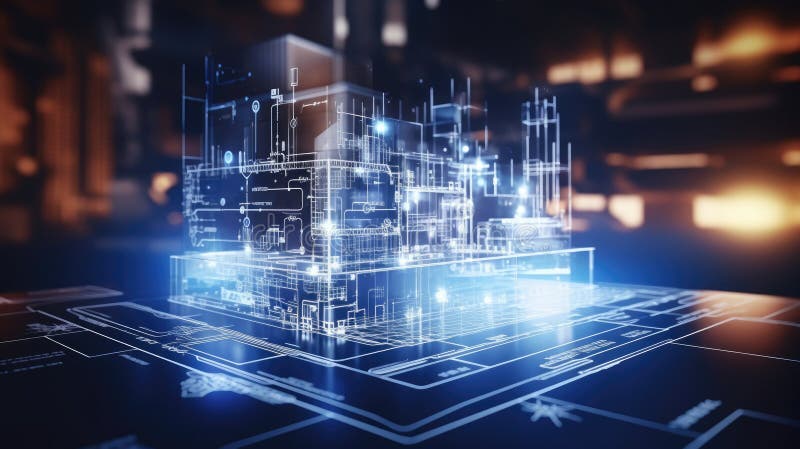 Hologram and Projection of the Building or Factory. Design Project ...