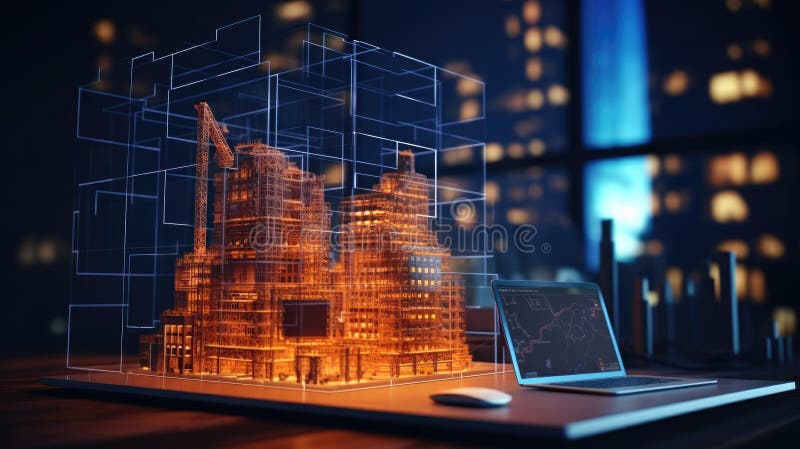 Hologram and Projection of the Building or Factory. Design Project ...