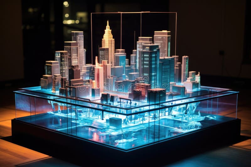 Hologram Projector Displaying 3d Model of City Stock Illustration ...
