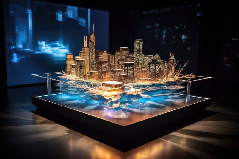 Hologram Projector Displaying 3d Model of City Stock Illustration ...