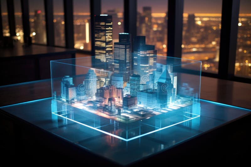 Hologram Projector Displaying 3d Model of City Stock Illustration ...