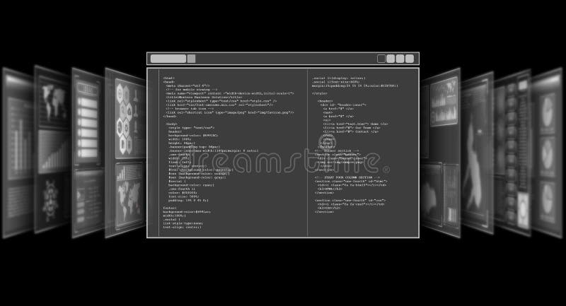 Hologram Screen Displaying HTML Codes in Black Background Overlay ...