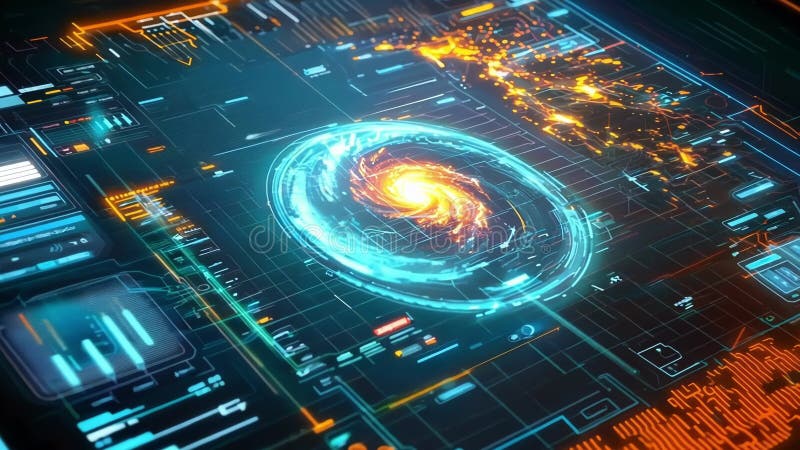 Hologram Showing Futuristic Spiral Galaxy Data Analysis Interface Stock ...