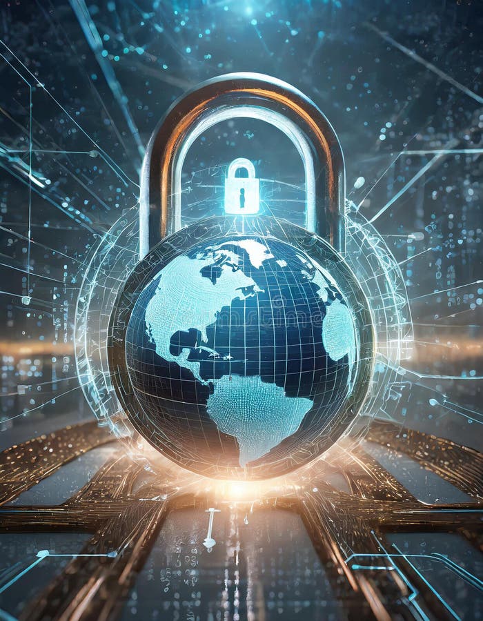 A Hologram Showing a Globe Inside a Lock Symbolizing the Concept of ...