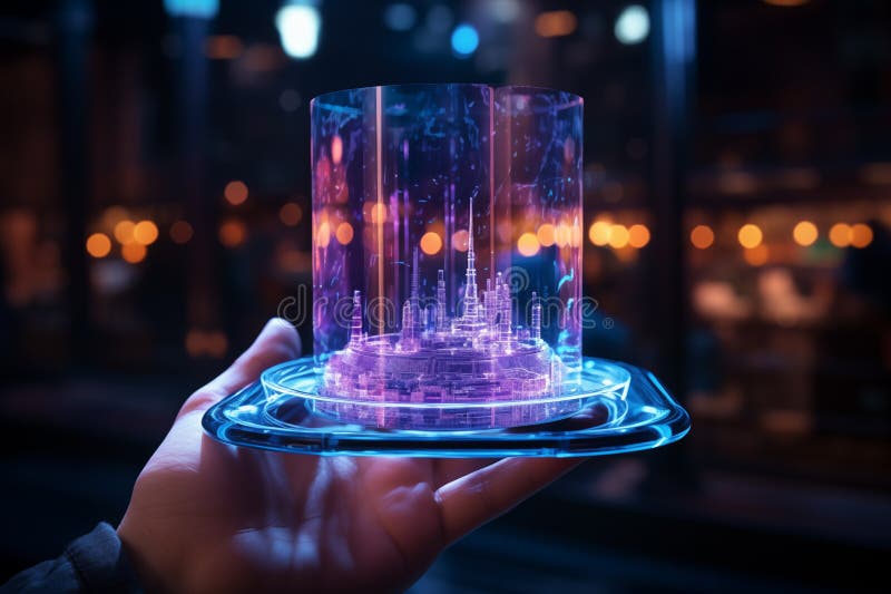 The Hologram on the Smartphone Screen. Futuristic Digital Data Network ...