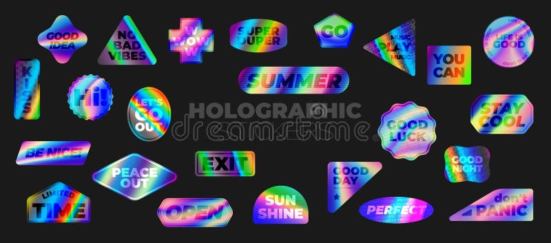 Hologram Stickers, Iridescent Gradient Y2k Labels Stock Vector ...