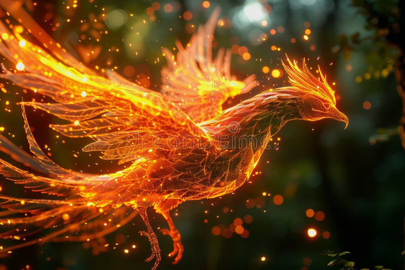 Hologram of a Transparent Mythical Phoenix Glowing with Ethereal ...