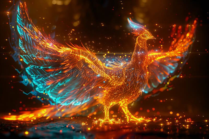 Hologram of a Transparent Mythical Phoenix Glowing with Ethereal ...