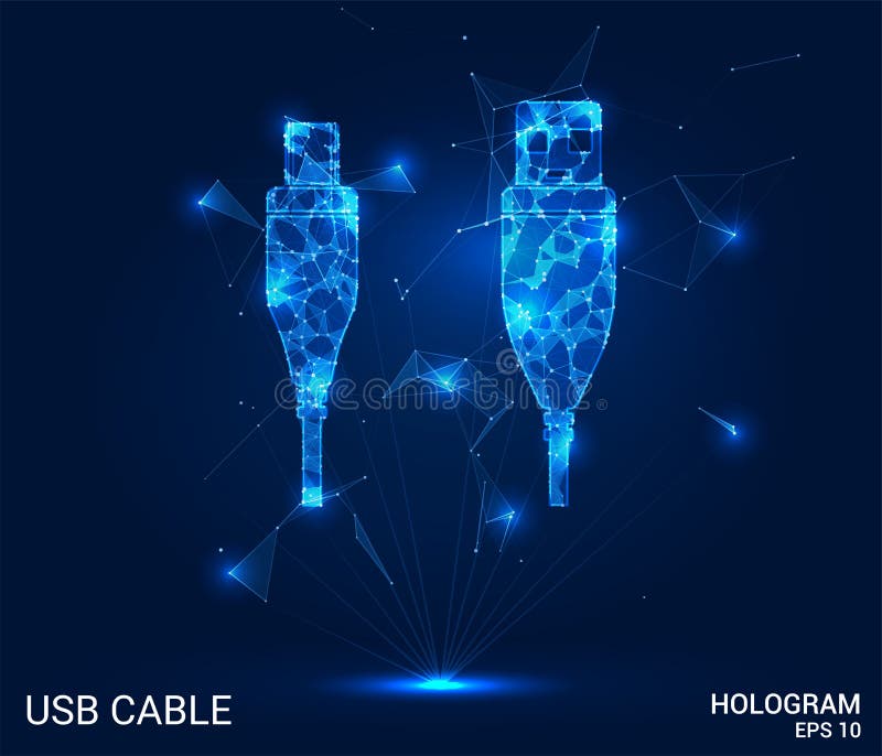 Hologram USB Cable. USB Cable Made of Polygons, Triangles of Points and ...