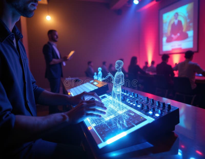 Hologram Virtual Presenter on Mixing Console - Futuristic Technology ...