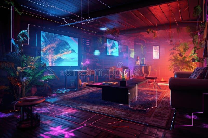 Hologram of a Virtual Reality Gaming Environment Stock Illustration ...