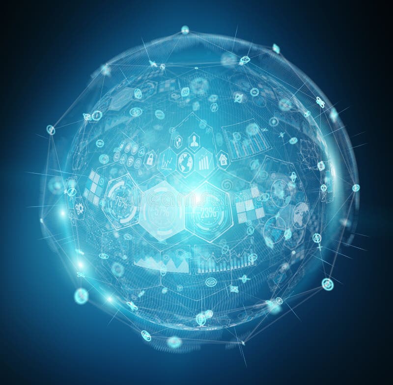 Holograms Datas Digital Sphere 3D Rendering Stock Illustration ...