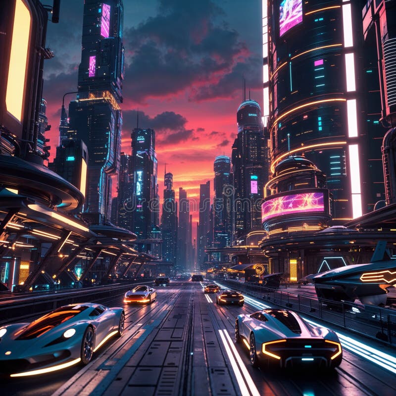 Holograms and High-Rises: Cyber City Render Stock Illustration ...