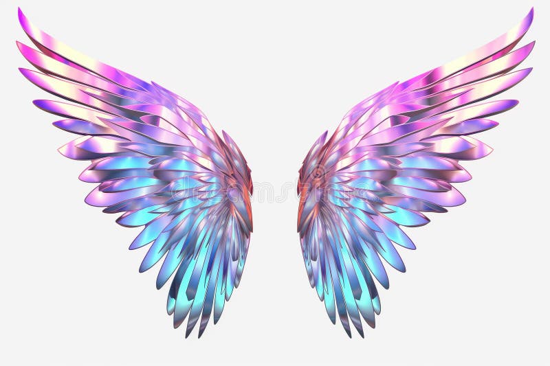 Holographic Angel Wings on a White Background Stock Photo - Image of ...