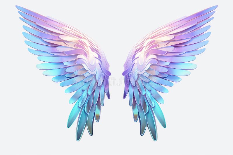 Holographic Angel Wings on a White Background Stock Photo - Image of ...