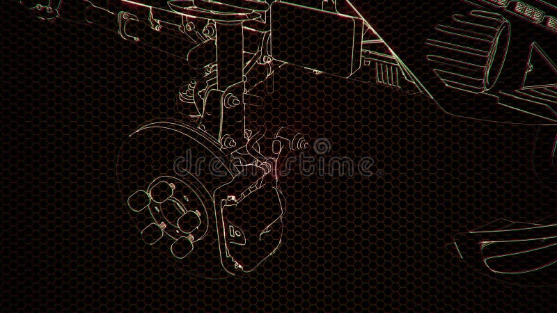 Holographic Animation of 3D Wireframe Car Model with Engine Stock ...