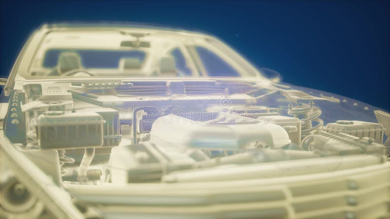 Holographic Animation of 3D Wireframe Car Model with Engine Stock ...