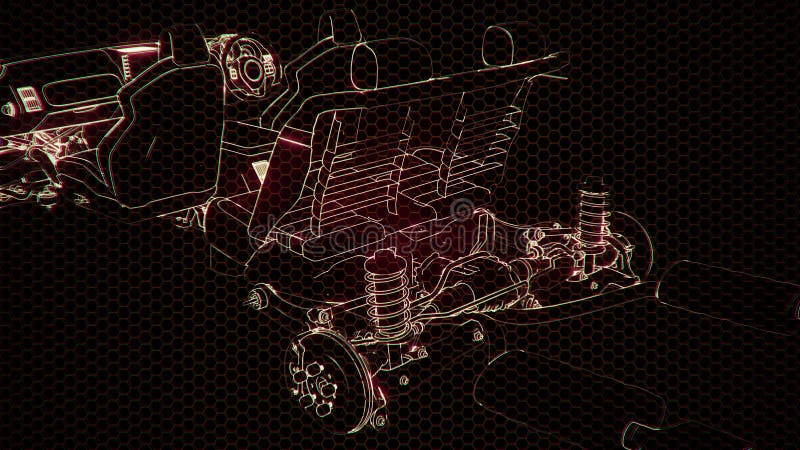 Holographic Animation of 3D Wireframe Car Model with Engine Stock ...