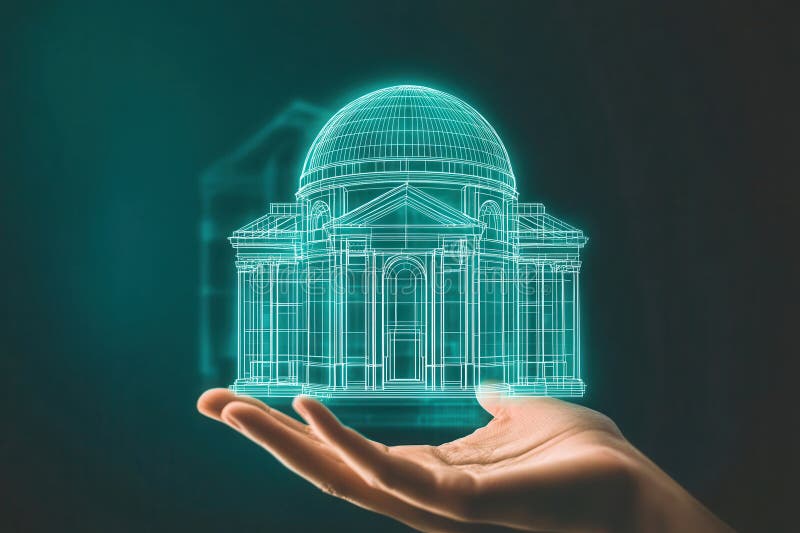 Holographic Architectural Model Held in a Hand Stock Illustration ...