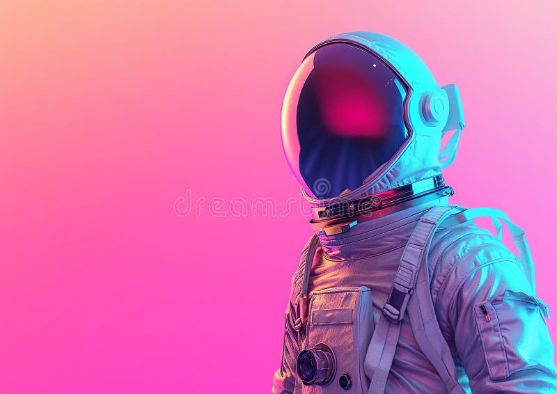 Holographic Astronaut in Spacesuit Against a Pink Background ...