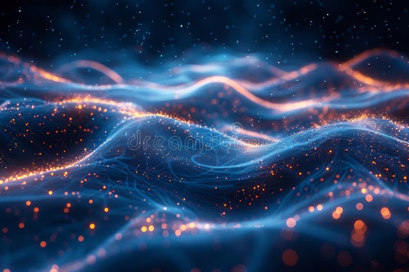 Holographic Blue Abstract Technology Design Featuring Wavy Data Lines ...