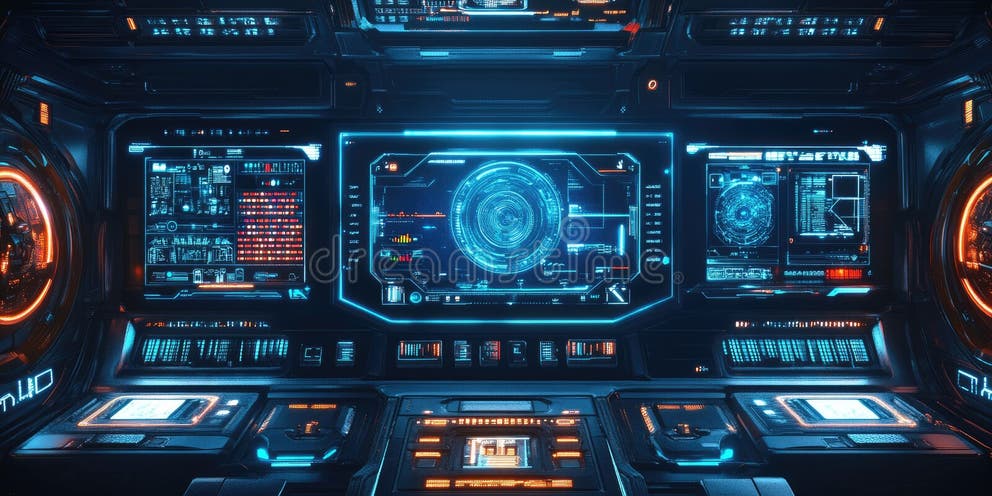 Holographic Blue Interface with Futuristic Details and Glowing Elements ...