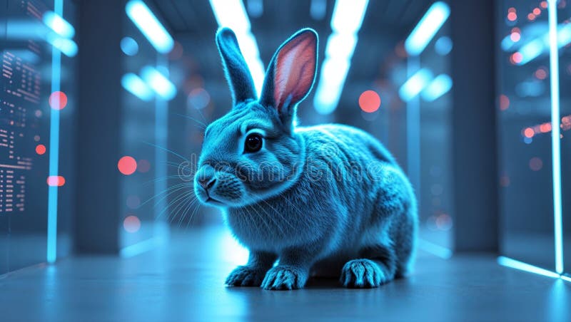 Holographic Blue Rabbit Symbolizing Futuristic Technology and ...