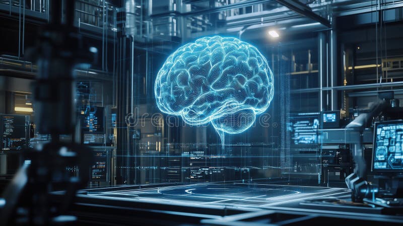 Holographic Brain Display in Futuristic Lab, Advanced Technology ...