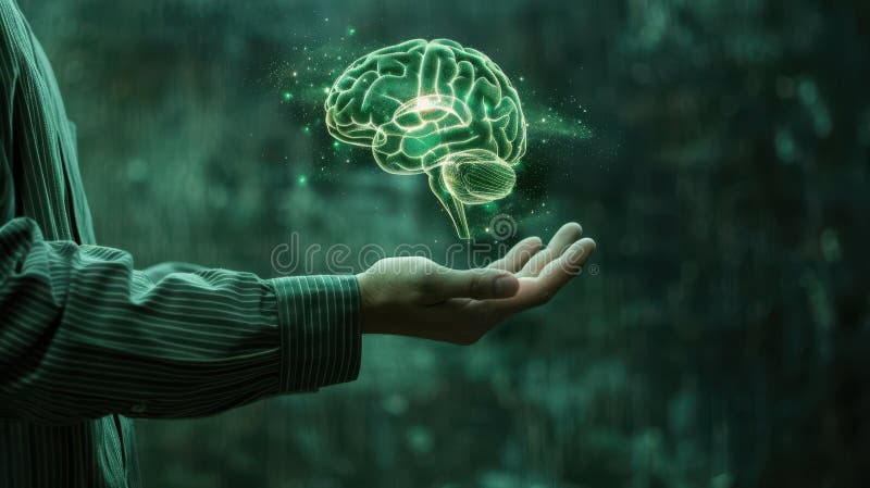 The Holographic Brain in Hand.. AI Generated Stock Image - Image of ...