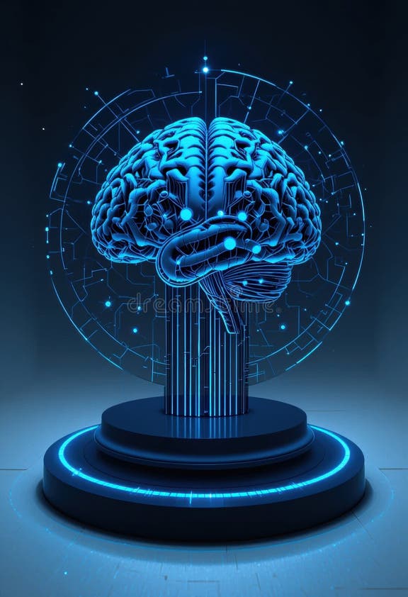 A Holographic Brain Surrounded by Glowing Lines and Dots Symbolizes the ...
