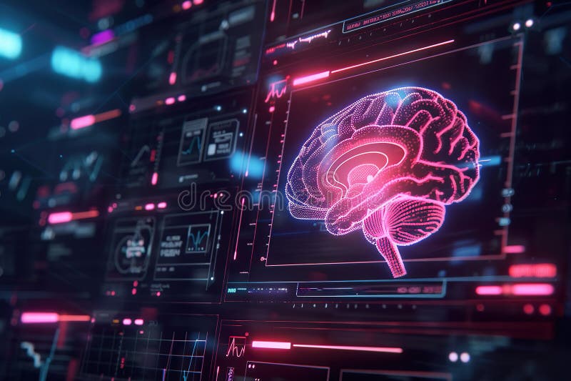 Holographic Brain, Surrounded by Various Data Analytics and Graphs ...