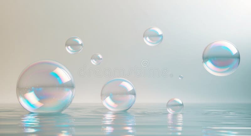 Holographic Bubbles Floating on Shimmering Water. Stock Illustration ...