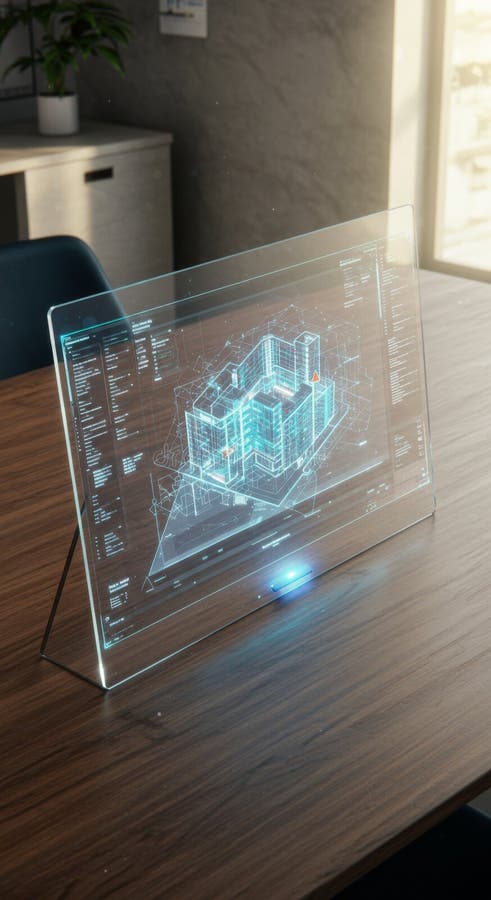 Holographic Building Model on Glass Display Stock Illustration ...