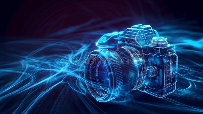 Holographic Camera with Blue Light Trails Stock Illustration ...