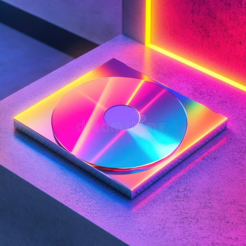 Holographic CD on Neon Platform Stock Illustration - Illustration of ...