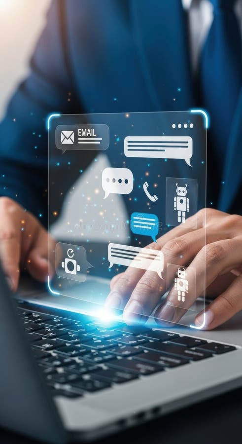 Holographic Chatbot Interface Over Laptop Keyboard. Modern AI ...