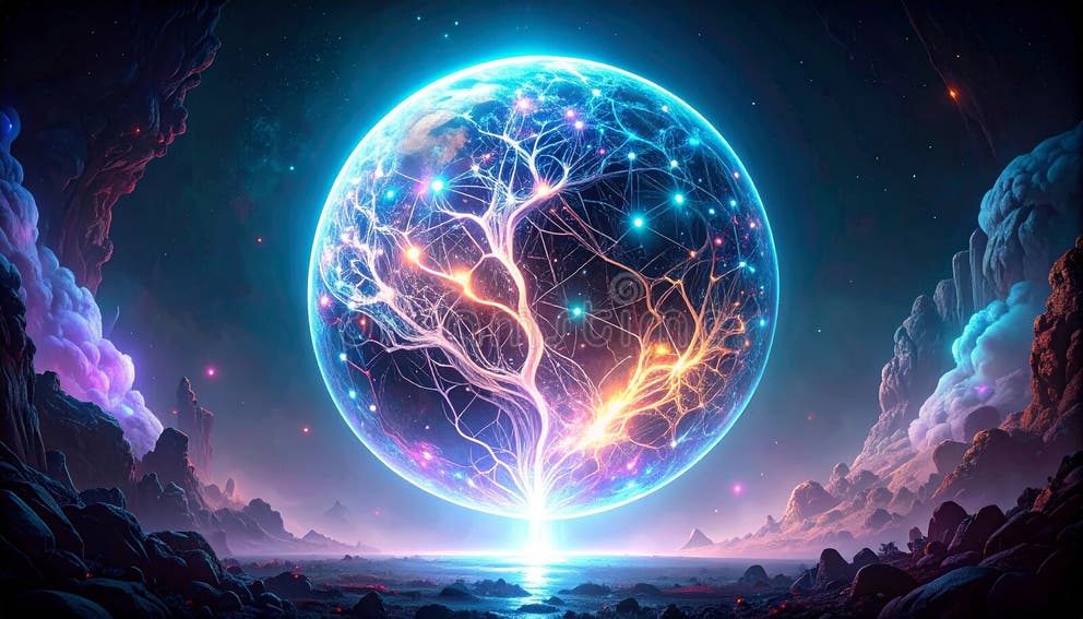 Holographic Circuit Sphere with AI Neural Pattern. AI Themed Background. Generated Image Stock ...